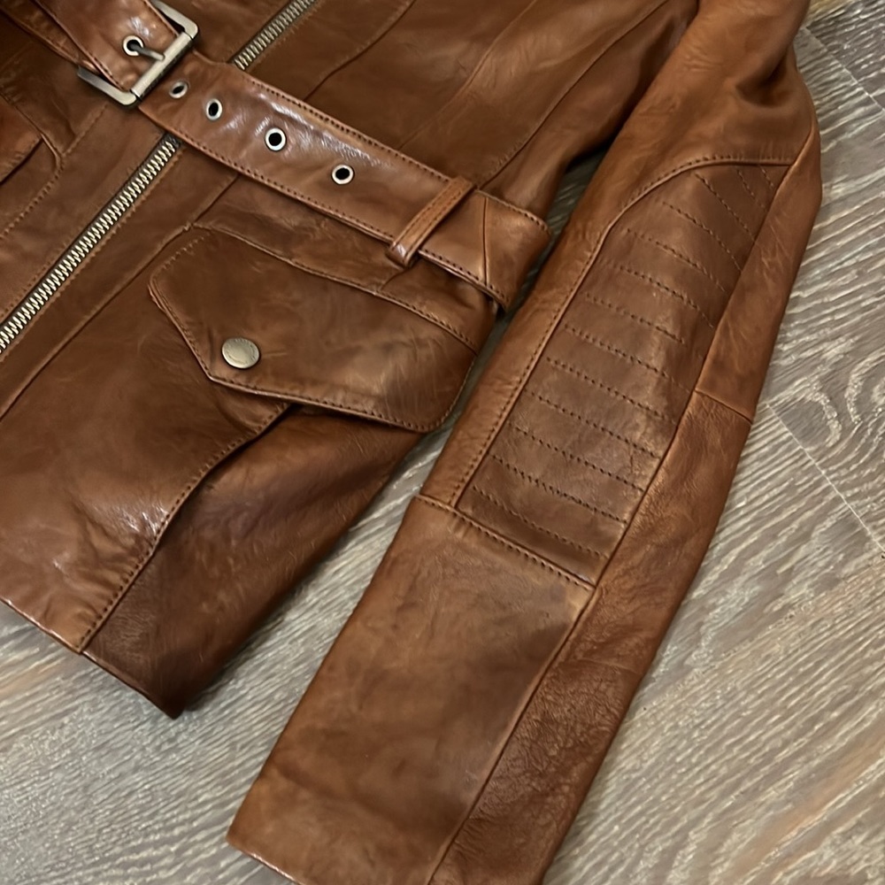 Andrew Marc Belted Genuine Leather Jacket - Gem